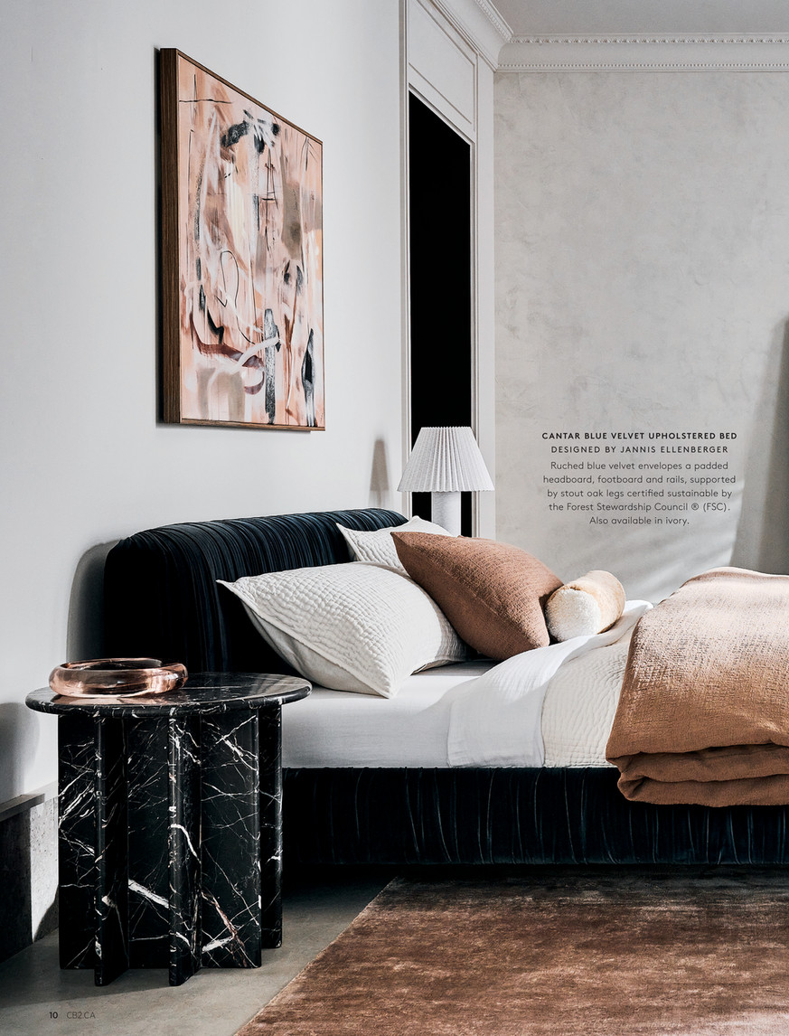 Blue velvet upholstered queen bed store